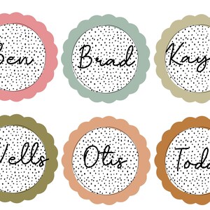 Printable Boho Neutral Spotty Student Name Labels, Cubby Labels, Circle ...