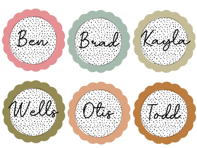 Printable Boho Neutral Spotty Student Name Labels, Cubby Labels, Circle ...