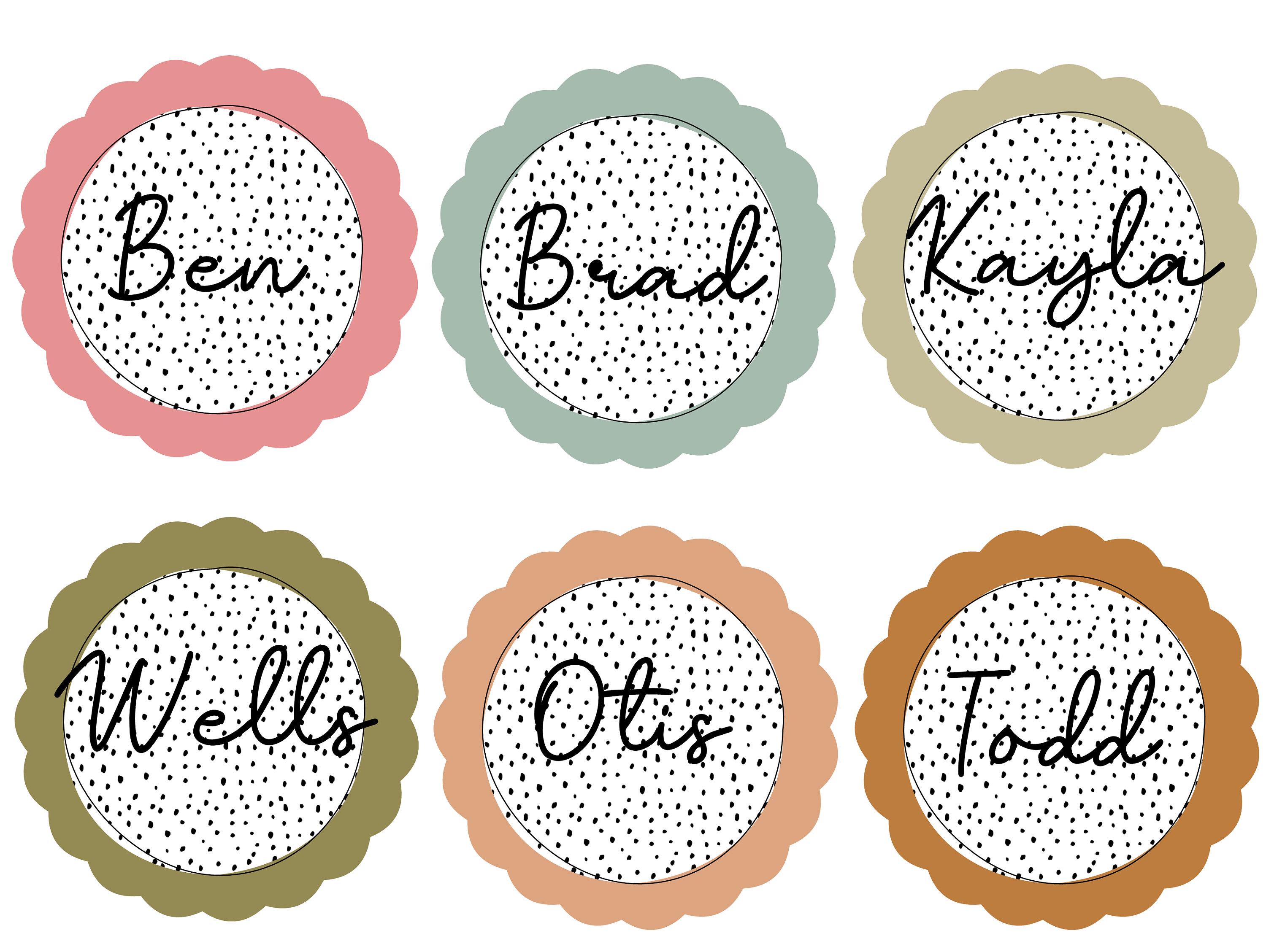 Printable Boho Neutral Spotty Student Name Labels, Cubby Labels, Circle ...