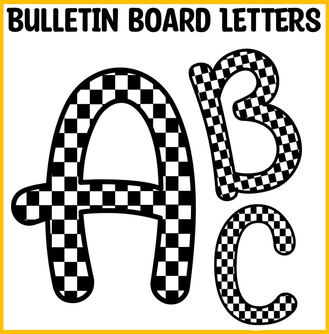 Classic Black and White Checkered Bulletin Board Letters Wall Display ...