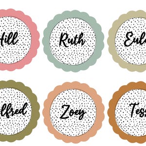 Printable Boho Neutral Spotty Student Name Labels, Cubby Labels, Circle ...