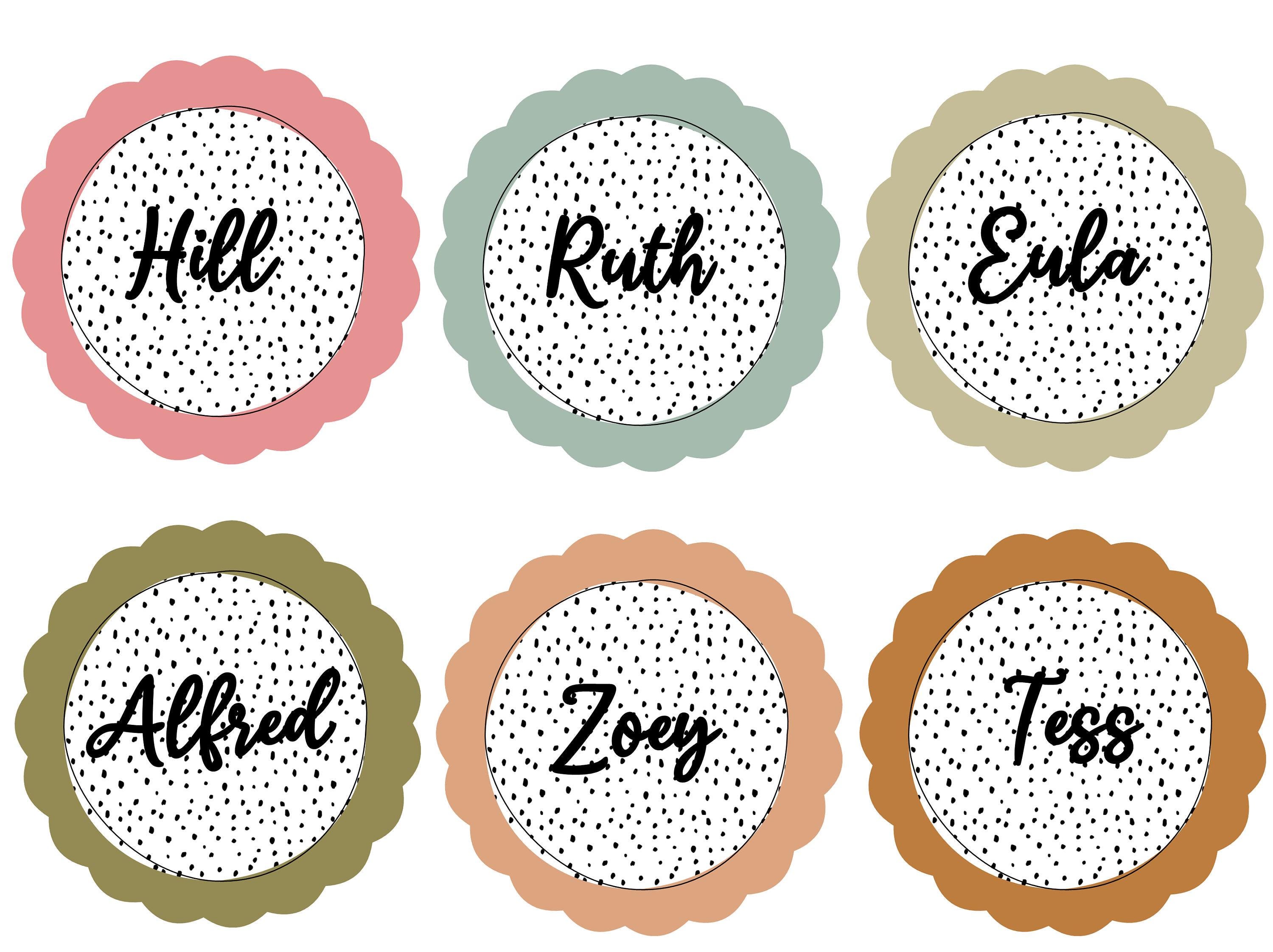 Printable Boho Neutral Spotty Student Name Labels, Cubby Labels, Circle ...