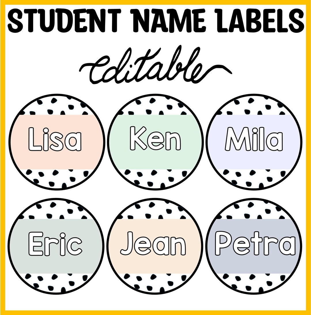 Printable Spotty Student Name Tags Printable, Editable Circular Name ...