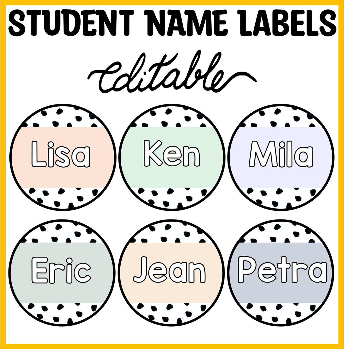 Printable Spotty Student Name Tags Printable, Editable Circular Name ...