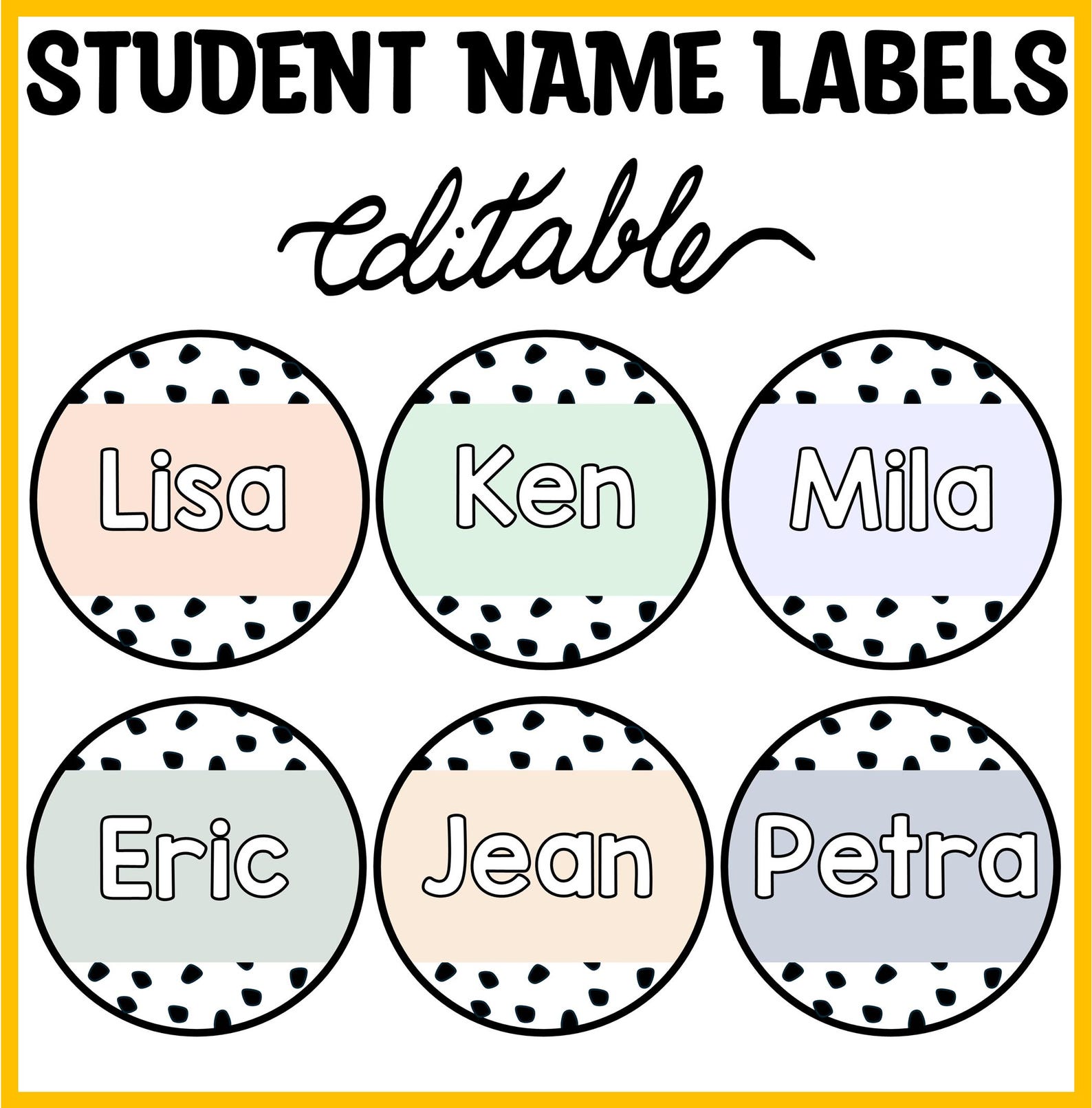Printable Spotty Student Name Tags Printable, Editable Circular Name ...
