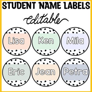 Printable Spotty Student Name Tags Printable, Editable Circular Name ...