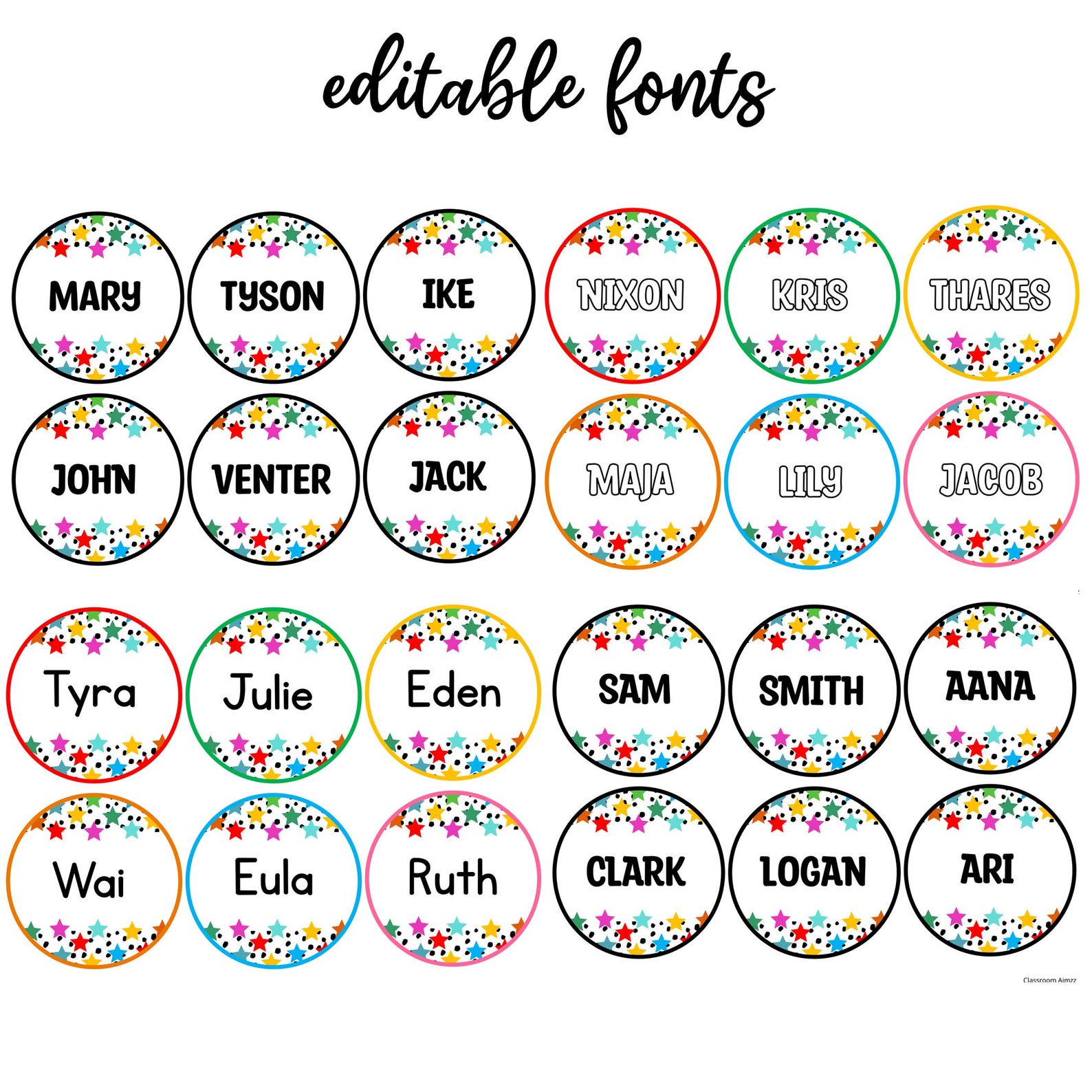 Printable Spotty Bright Stars Student Name Labels, Colorful Stars ...