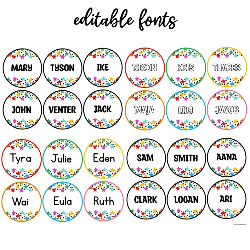 Printable Spotty Bright Stars Student Name Labels, Colorful Stars ...