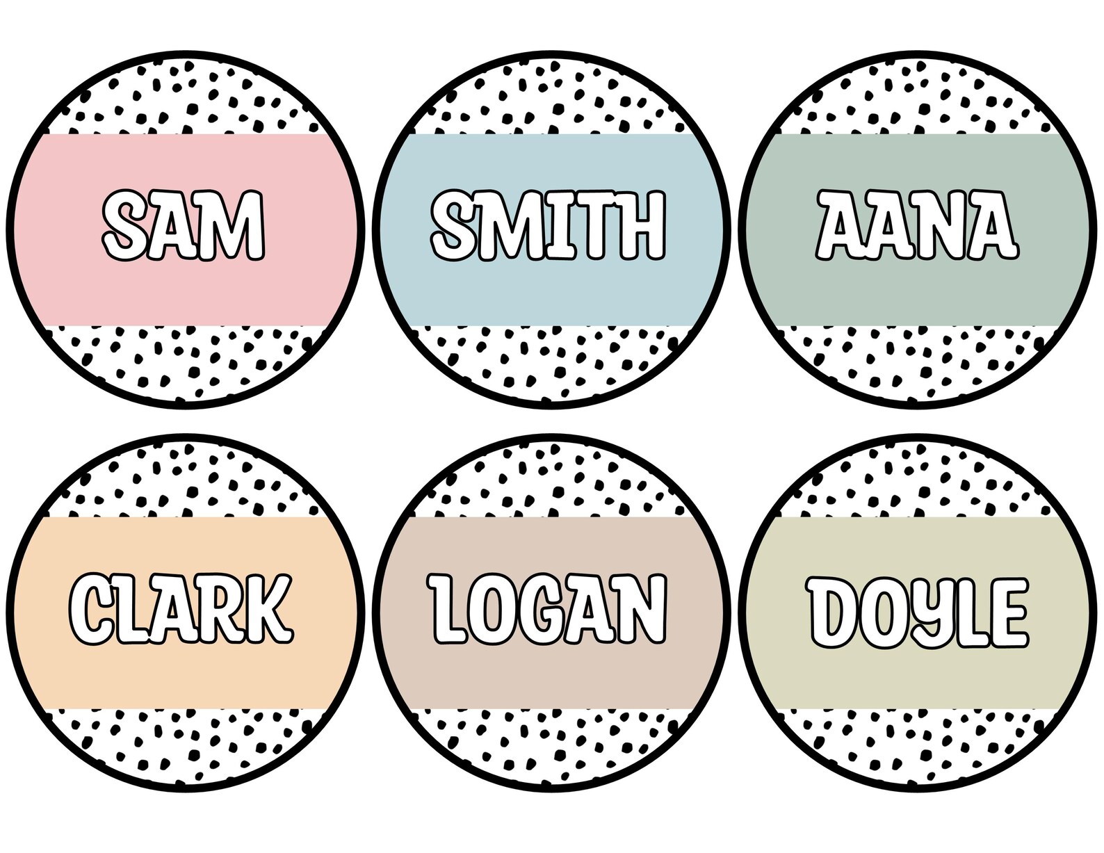 Printable Boho Spotty Neutral Student Name Labels, Round Student Name ...
