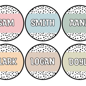 Printable Boho Spotty Neutral Student Name Labels, Round Student Name ...