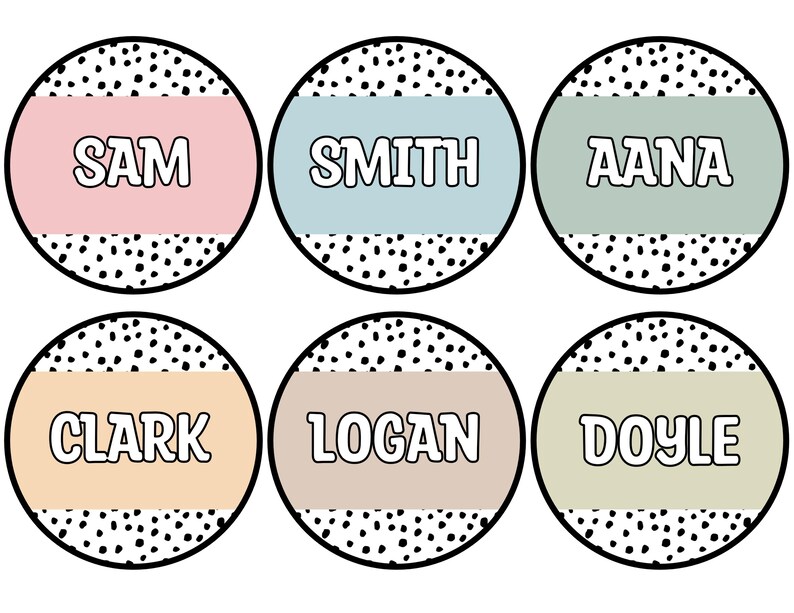 Printable Boho Spotty Neutral Student Name Labels, Round Student Name ...