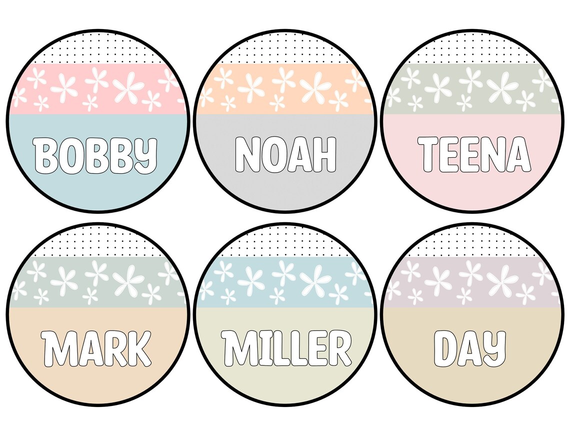 Printable Boho Dotty Floral Student Name Labels, Neutral Classroom ...