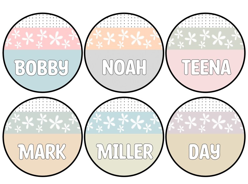 Printable Boho Dotty Floral Student Name Labels, Neutral Classroom ...