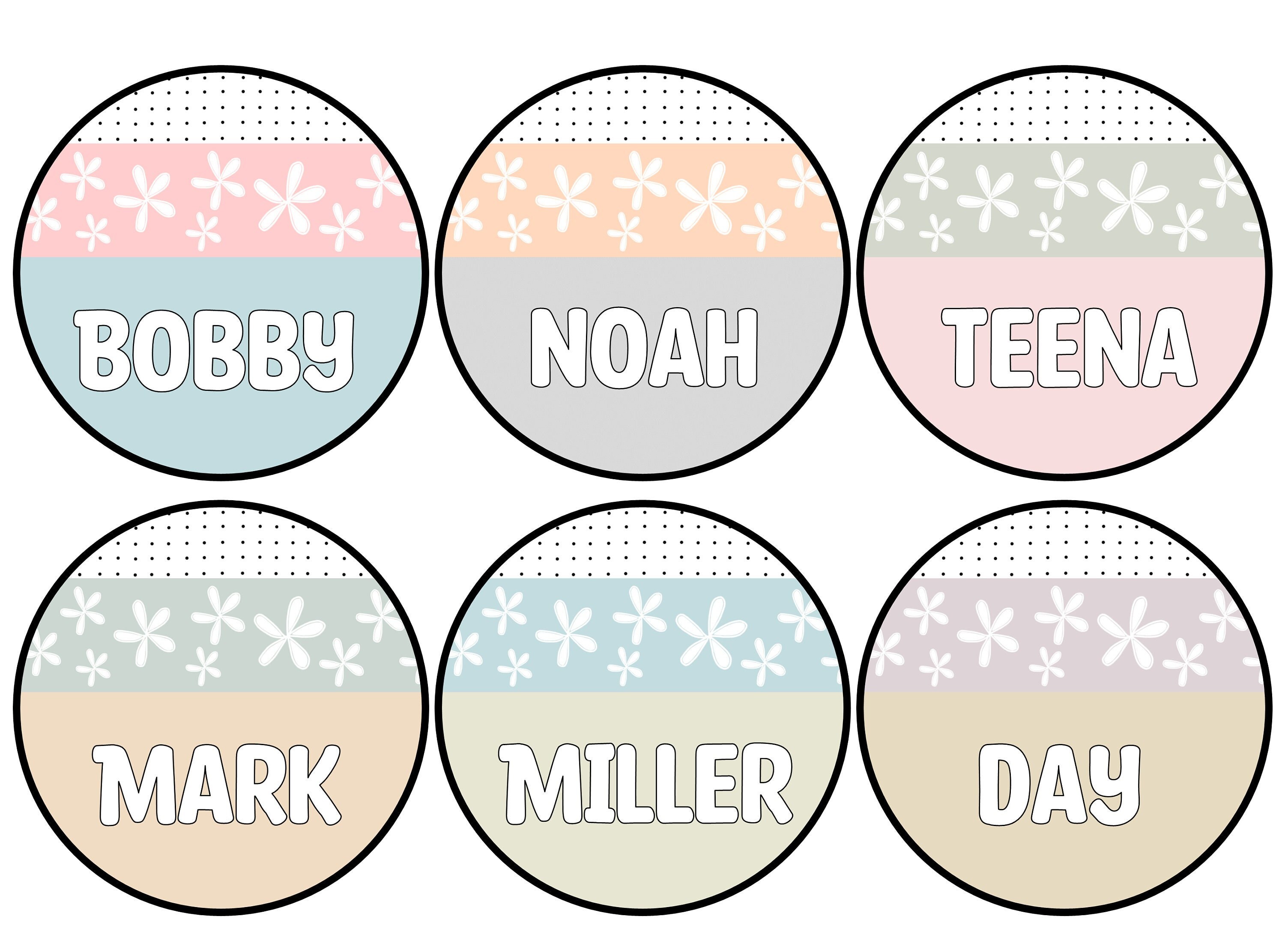 Printable Boho Dotty Floral Student Name Labels, Neutral Classroom ...