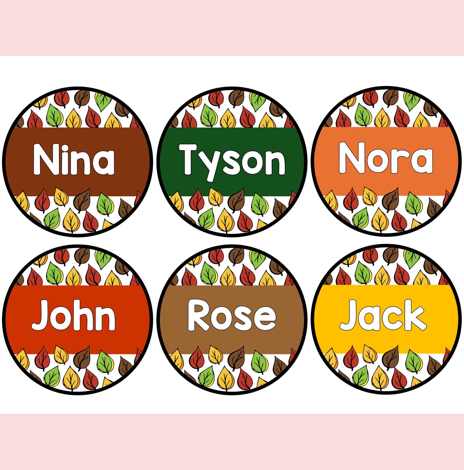 Round Autumn Student Name Labels, Fall Name Plates, Leaves Name Signs ...