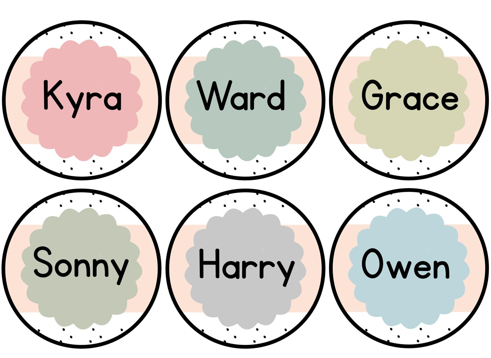 Printable Boho Dotty Student Name Labels, Calm Colors Classroom Labels ...