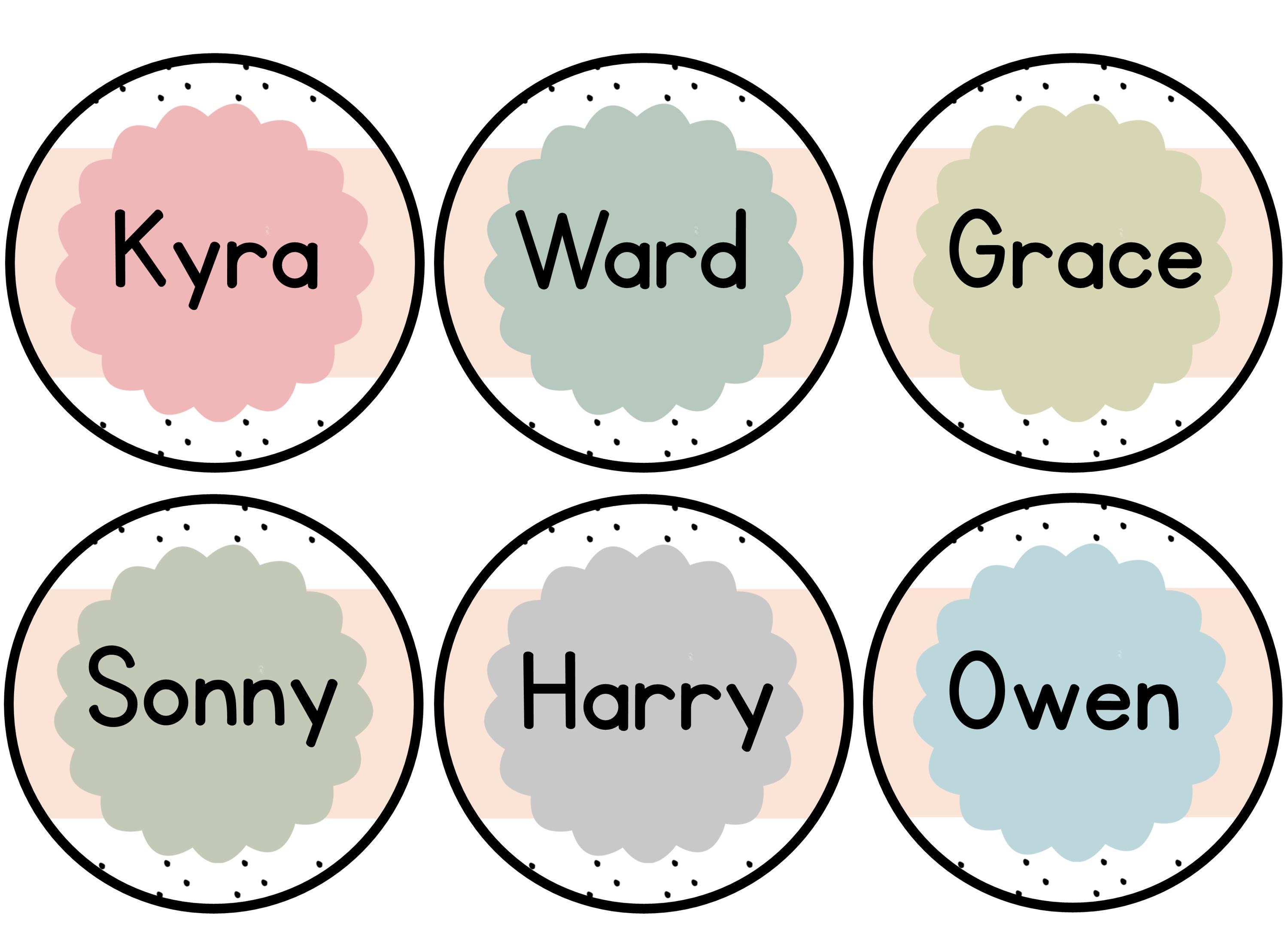 Printable Boho Dotty Student Name Labels, Calm Colors Classroom Labels ...
