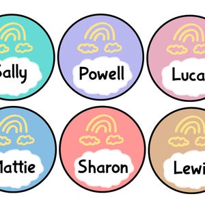 Back to School Rainbow Theme Round Student Name Labels, Bright Rainbow ...