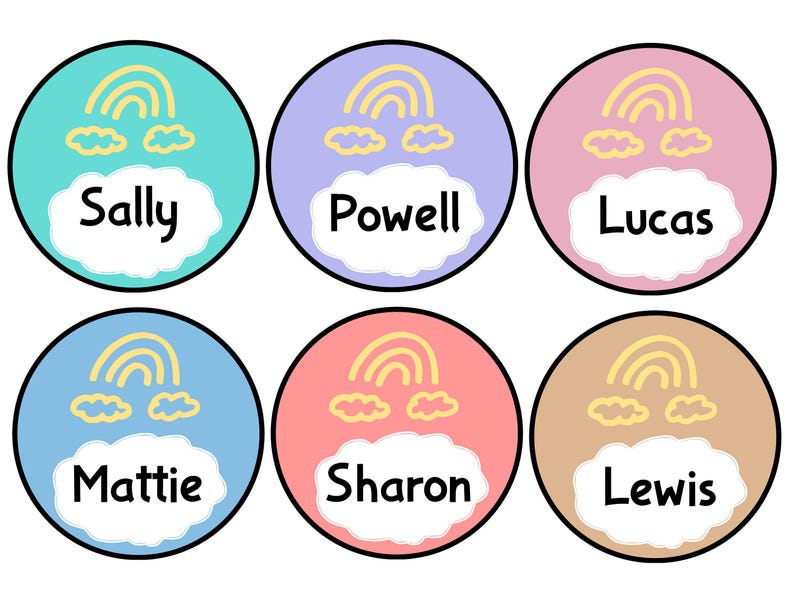 Back to School Rainbow Theme Round Student Name Labels, Bright Rainbow ...