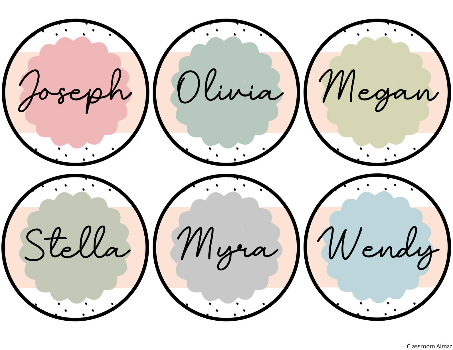 Printable Boho Dotty Student Name Labels, Calm Colors Classroom Labels ...