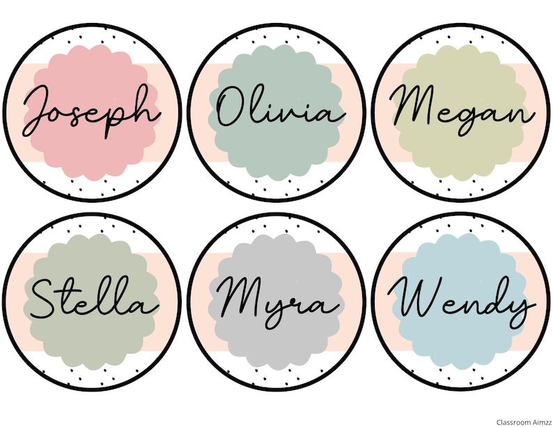 Printable Boho Dotty Student Name Labels, Calm Colors Classroom Labels ...