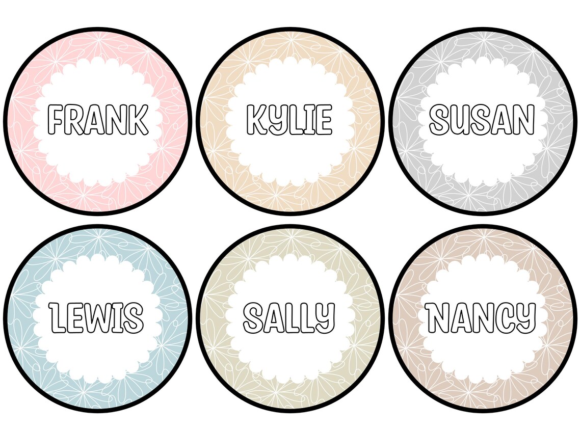 Printable Floral Name Labels, Circle Boho Student Name Plates, Name ...