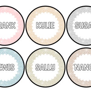 Printable Floral Name Labels, Circle Boho Student Name Plates, Name ...
