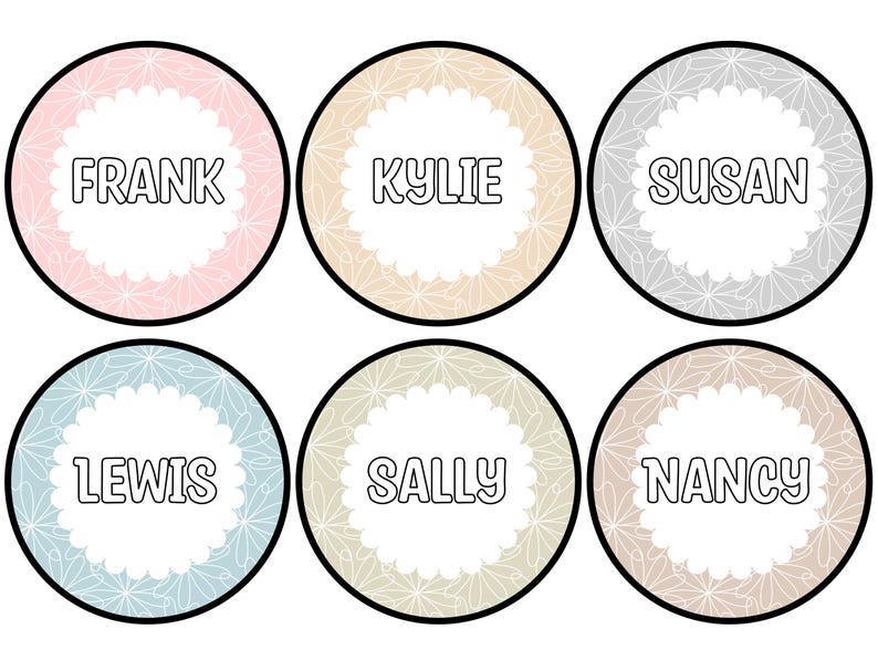 Printable Floral Name Labels, Circle Boho Student Name Plates, Name ...