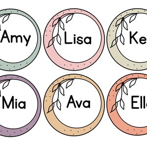 Printable Botanical Student Name Labels, Editable Name Badges, Boho ...