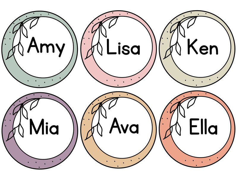 Printable Botanical Student Name Labels, Editable Name Badges, Boho ...