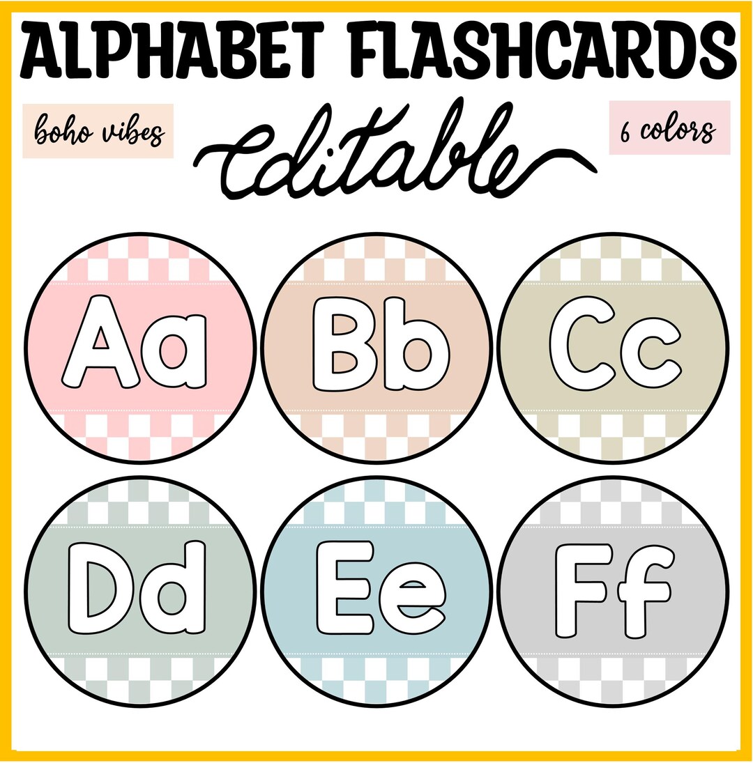 Boho Neutral Checkered Alphabet Flashcards for Kindergarten, Grade 1 ...