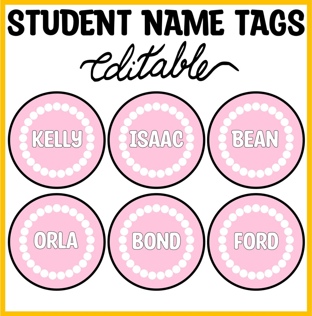 Printable Pink Student Name Labels, Circle Name Plates, Cubby Tags ...