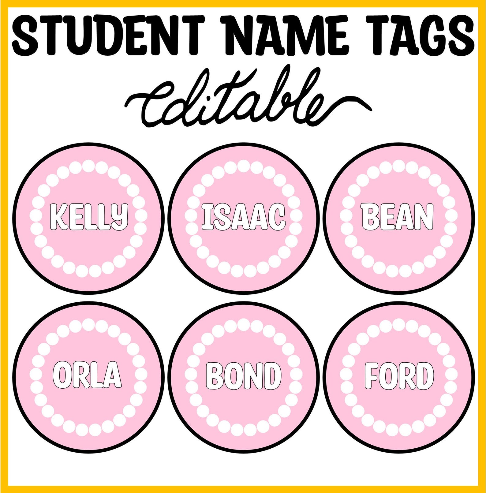 Printable Pink Student Name Labels, Circle Name Plates, Cubby Tags ...