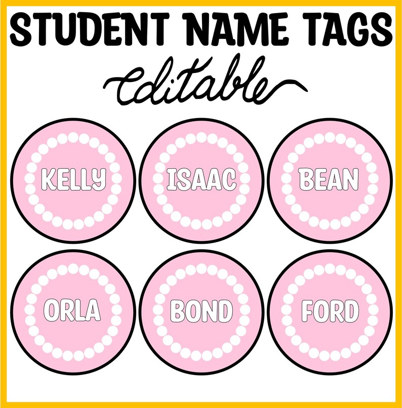 Printable Pink Student Name Labels, Circle Name Plates, Cubby Tags ...