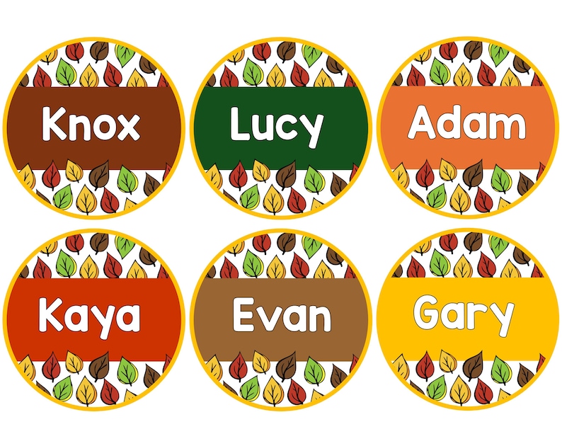 Round Autumn Student Name Labels, Fall Name Plates, Leaves Name Signs ...