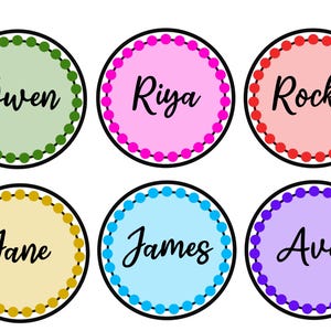 Printable Bright Round Student Name Labels, Circle Name Badges, Name ...