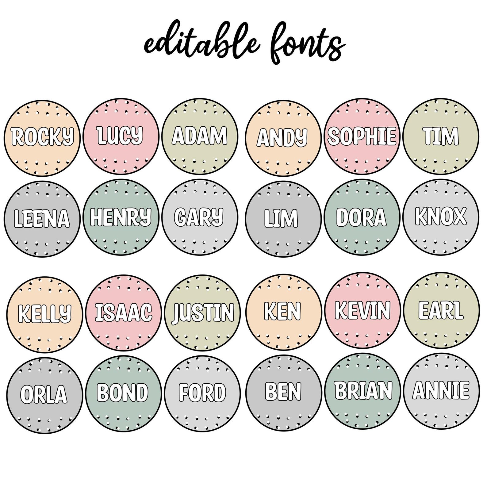 Printable Boho Neutral Student Name Labels, Editable Round Student Name ...
