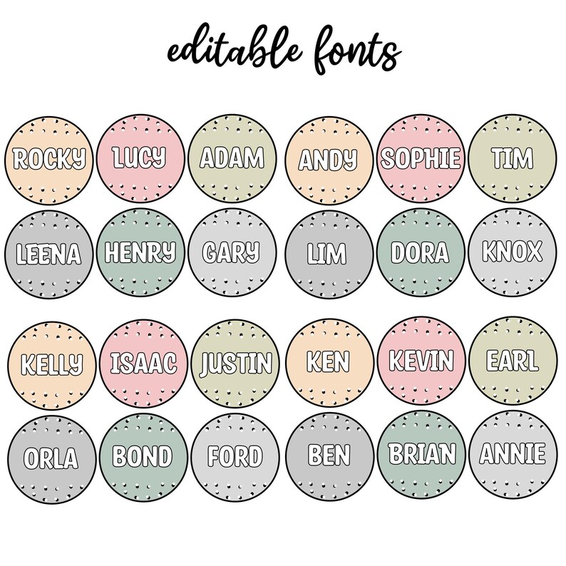 Printable Boho Neutral Student Name Labels, Editable Round Student Name ...