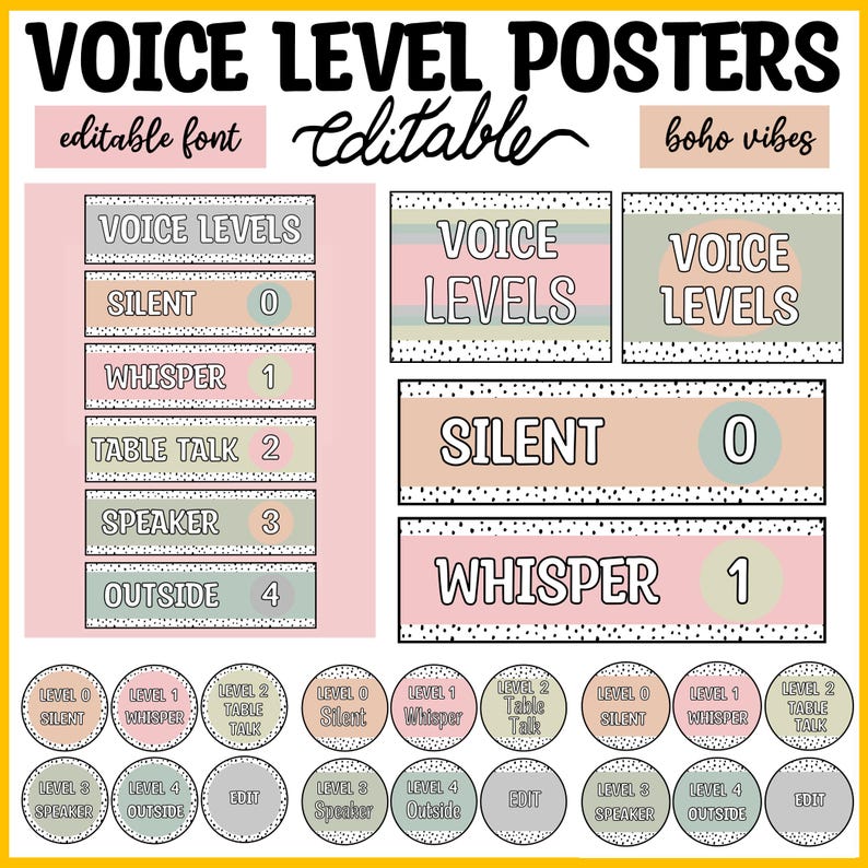 Printable Boho Neutral Classroom Voice Levels Cards, Voice Levels ...