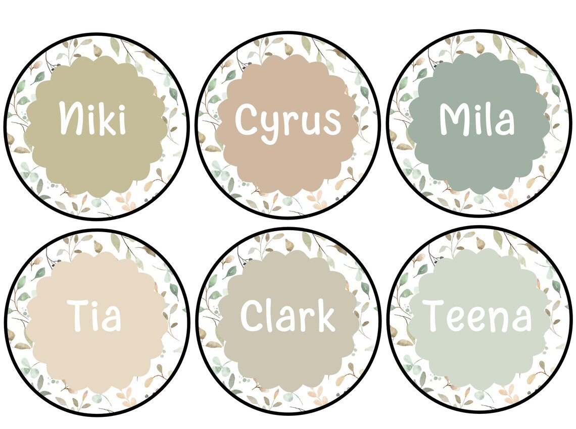 Printable Botanical Student Name Labels, Round Cubbies Labels, Boho ...