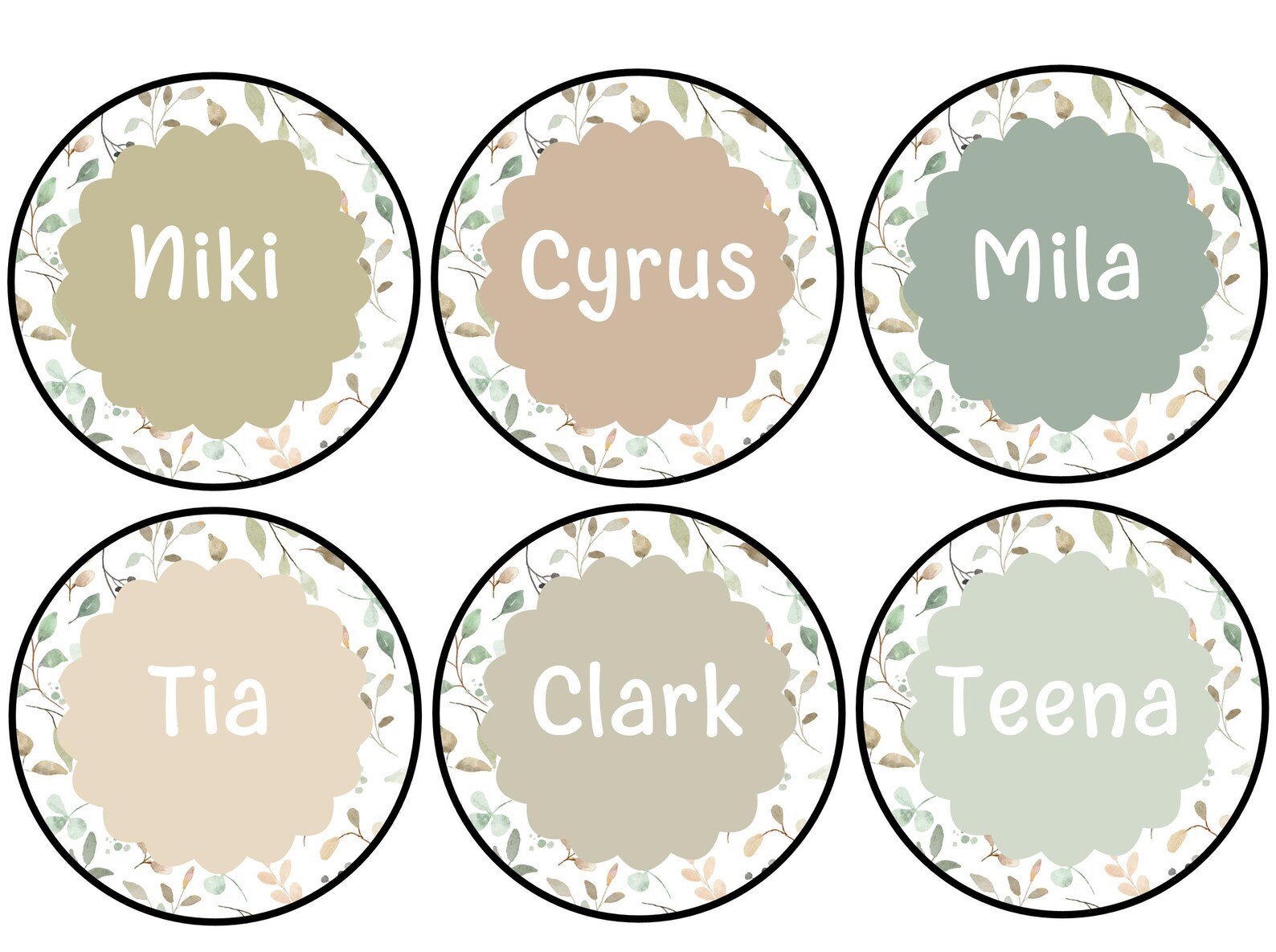 Printable Botanical Student Name Labels, Round Cubbies Labels, Boho ...