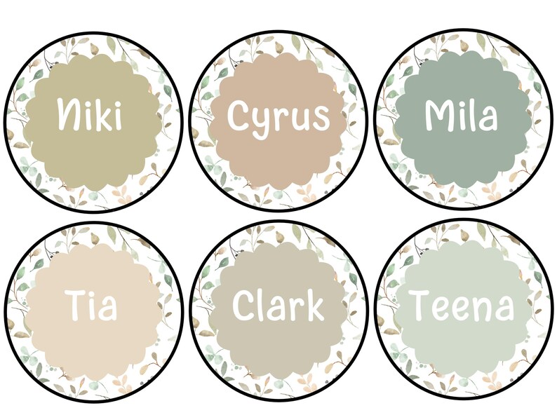 Printable Botanical Student Name Labels, Round Cubbies Labels, Boho ...