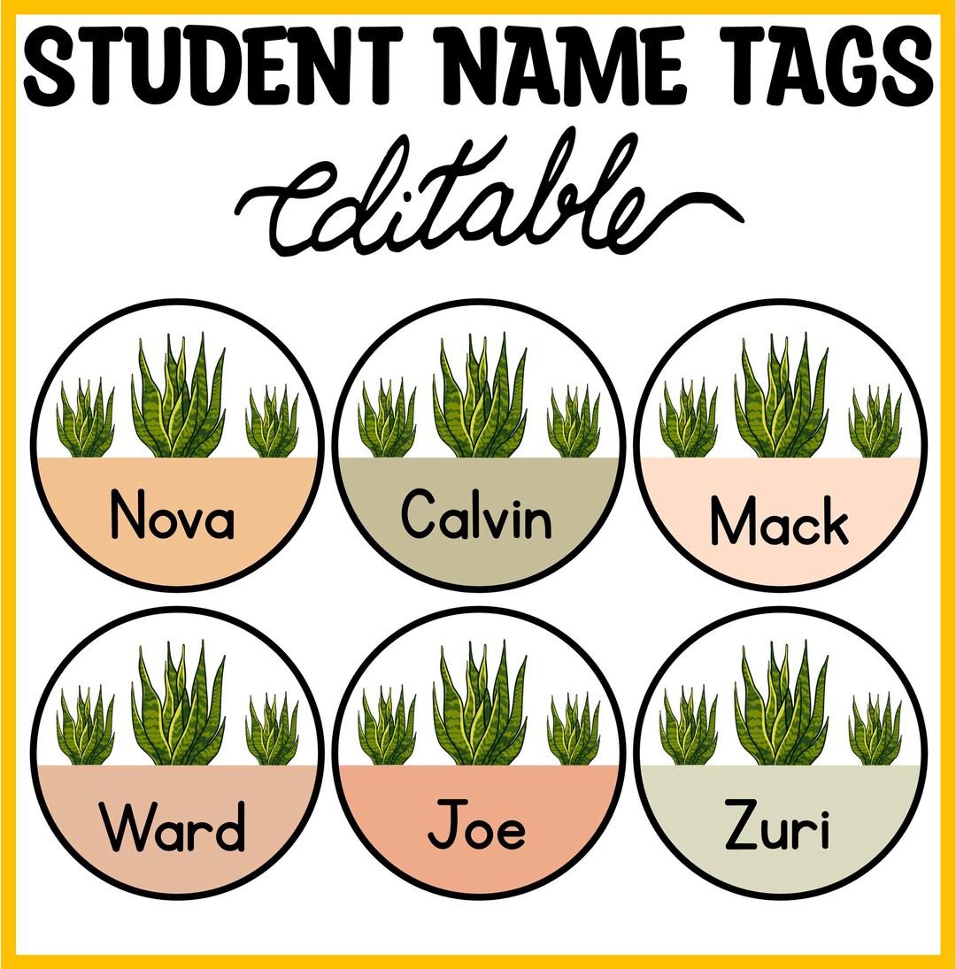 Printable Boho Neutral Botanical Student Name Plates, Plant Theme Name ...