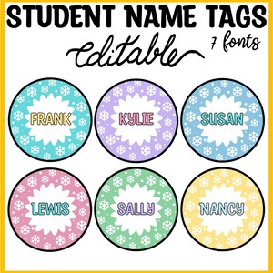 Winter Student Name Tags, Printable Snowflakes Name Labels, Cubby ...