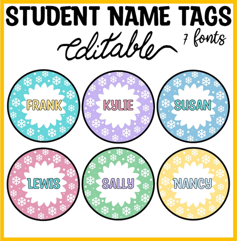 Winter Student Name Tags, Printable Snowflakes Name Labels, Cubby ...
