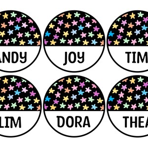 Printable Black and Bright Stars Student Nametags, Star Name Labels ...