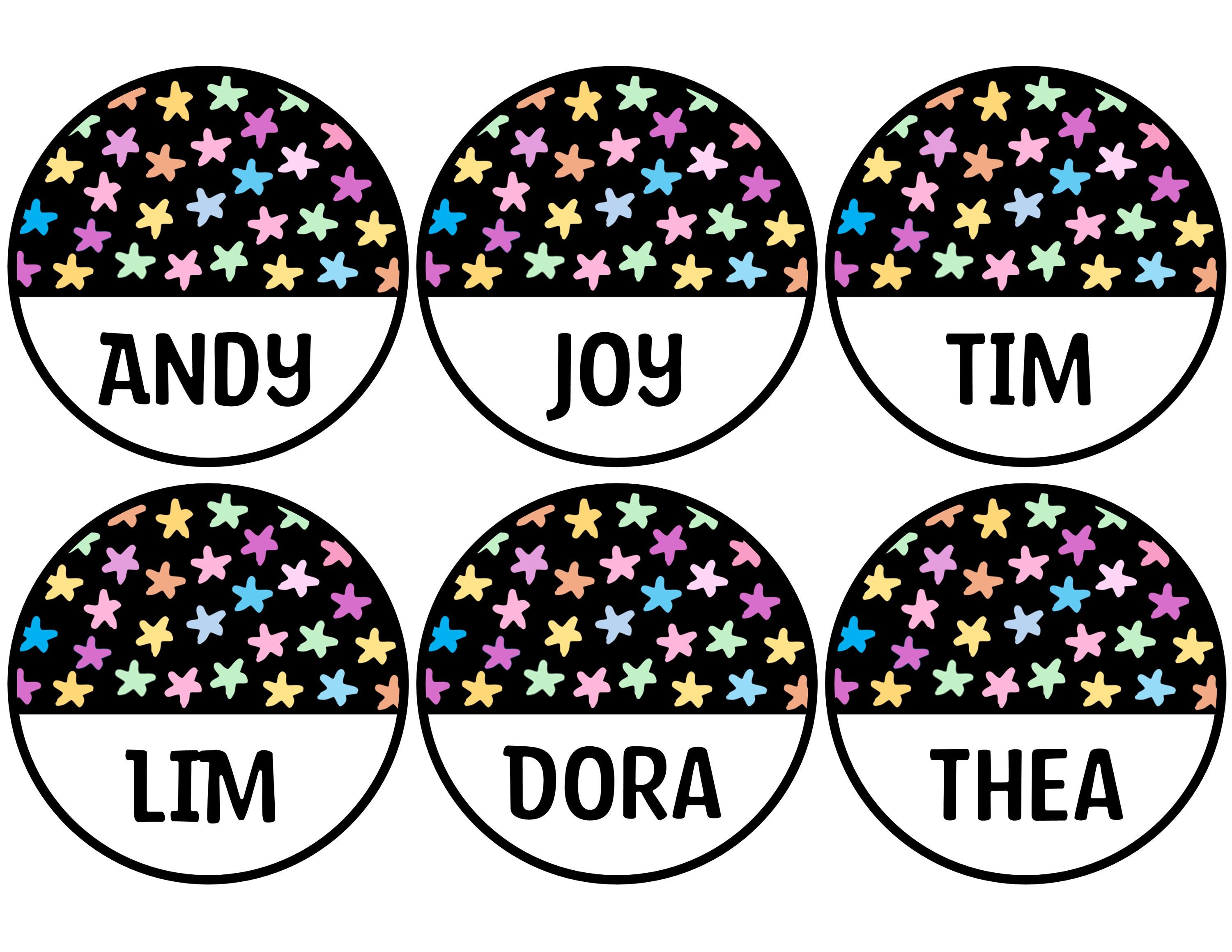 Printable Black and Bright Stars Student Nametags, Star Name Labels ...