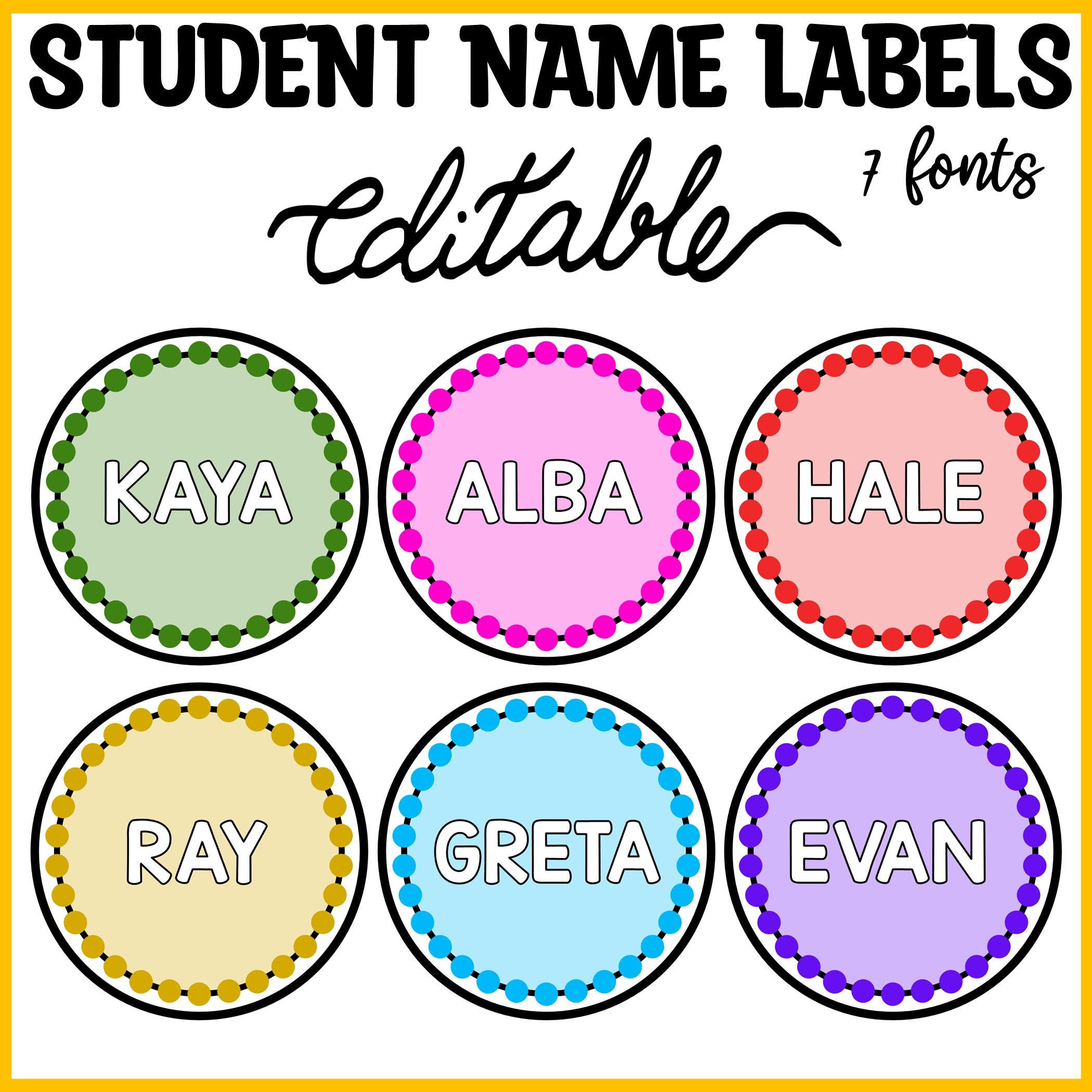 Printable Bright Round Student Name Labels, Circle Name Badges, Name ...