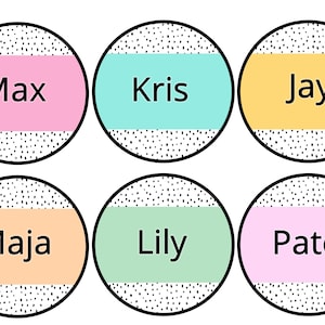 Printable Bright Spotty Student Name Labels, Editable Round Student ...