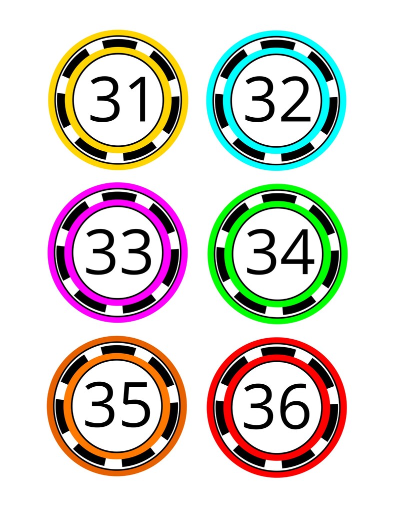 Printable Back to School Bright Wheel Number Labels 1 to 36, Round ...